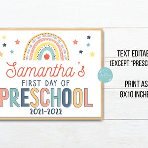 Rainbow Boho First Day of Preschool Sign, First Day of School Girl ...