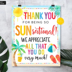 Thanks for Being Sun-sational Appreciation Sign, Tropical Beach Teacher ...
