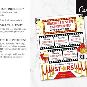Editable Movie Hollywood Theme Teacher Appreciation Itinerary, VIP ...