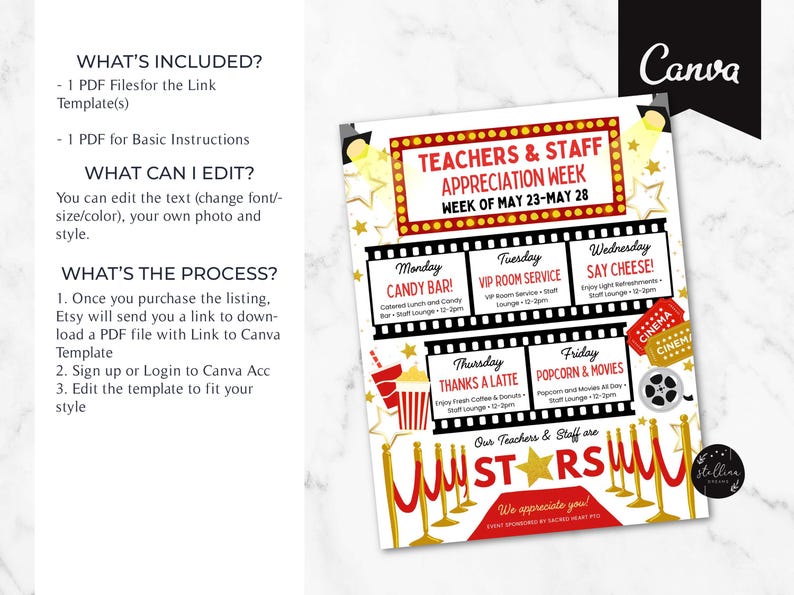 Editable Movie Hollywood Theme Teacher Appreciation Itinerary, VIP ...