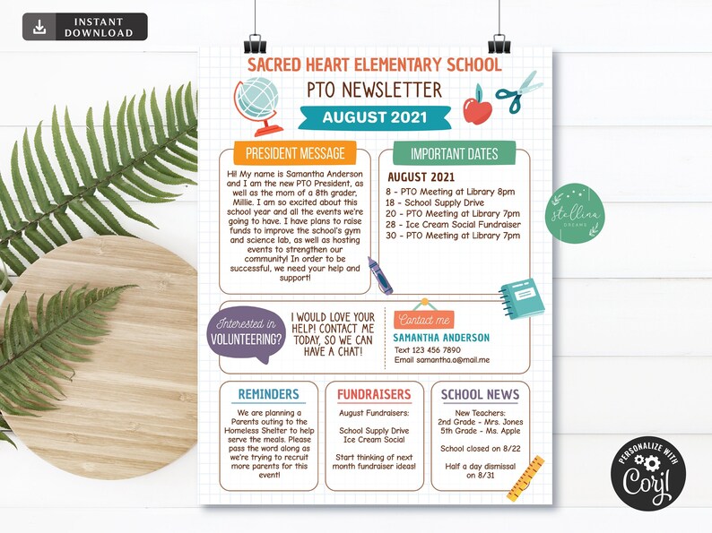 August PTO PTA Newsletter Flyer Classroom Printable Handout - Etsy