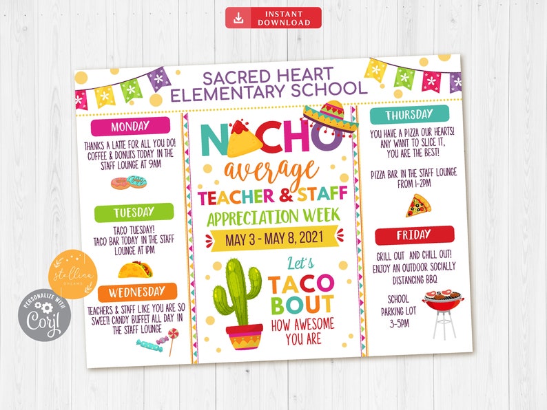 Editable Nacho Average Teacher Appreciation Week Poster, Fiesta Teacher ...