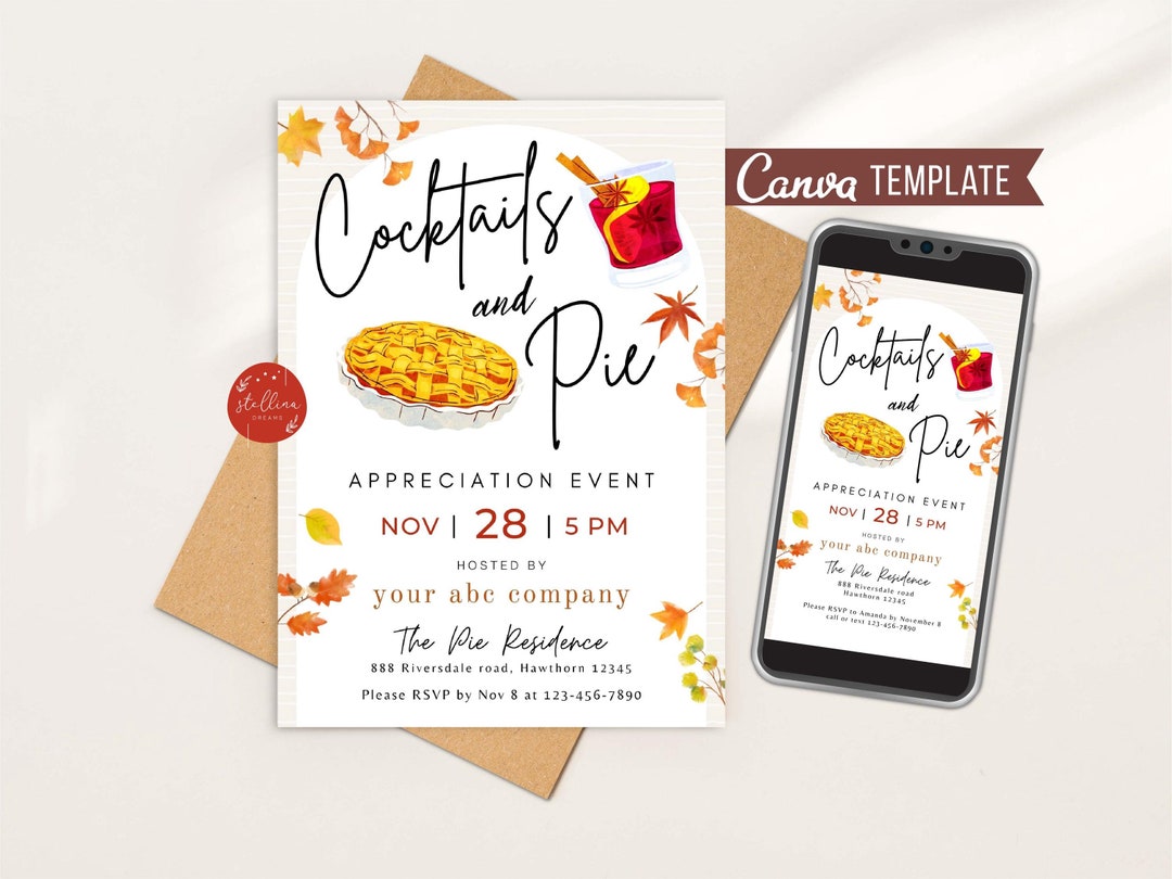 Editable Pie Party Invite, Cocktails and Pie Party, Autumn Fall ...