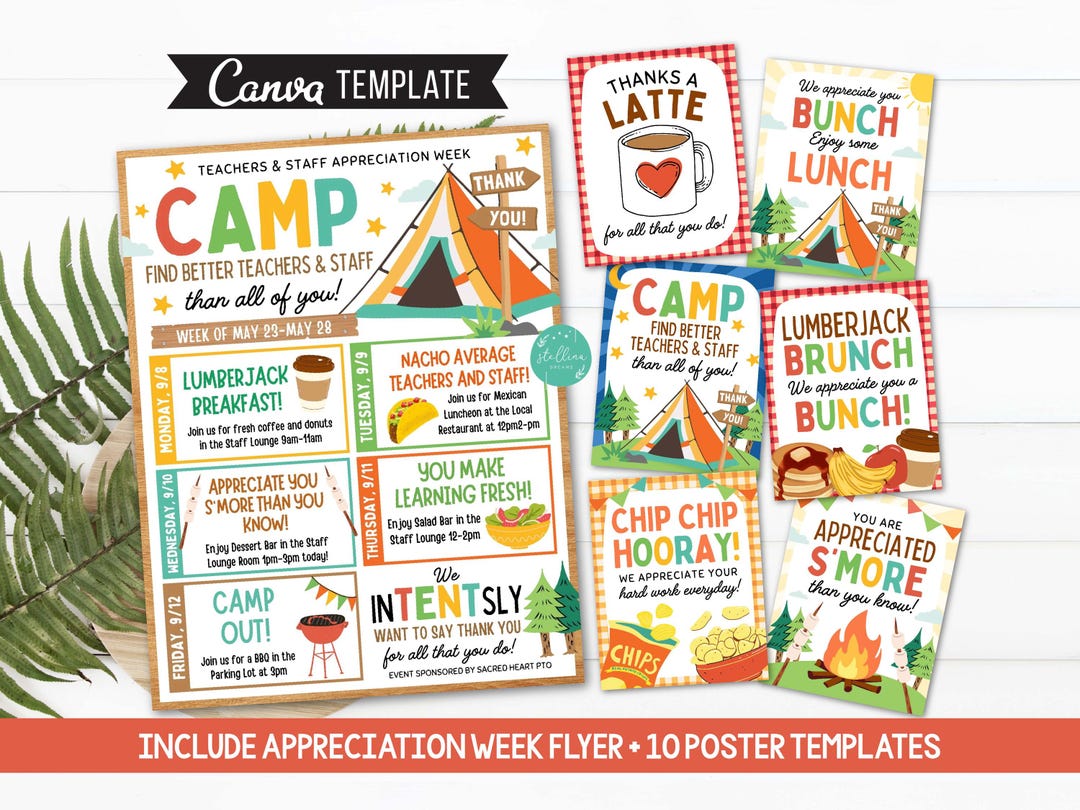 Editable Bundle Camp Theme Teacher Appreciation Itinerary Adventure ...
