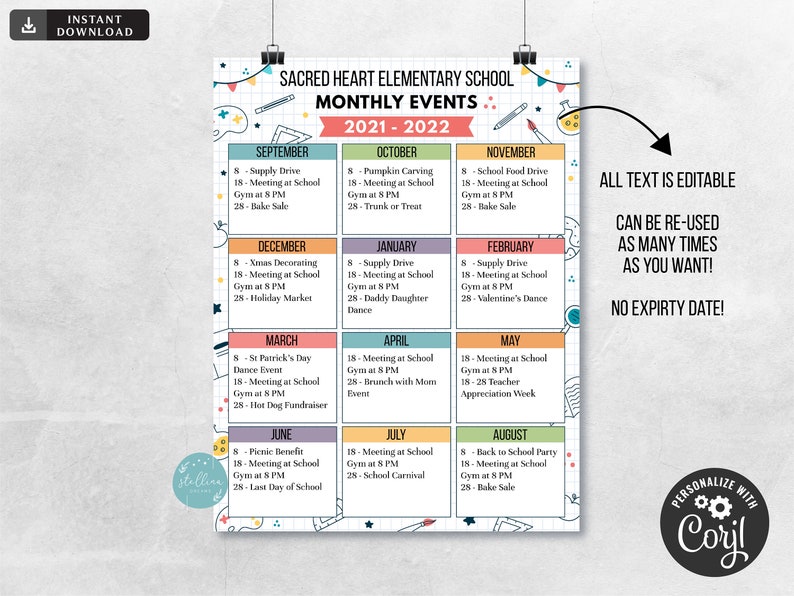 EDITABLE Monthly PTO PTA Flyer Printable Handout School Year - Etsy