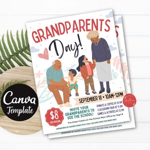 Grandparents Day Invite Flyer: Editable School Event CANVA Template ...