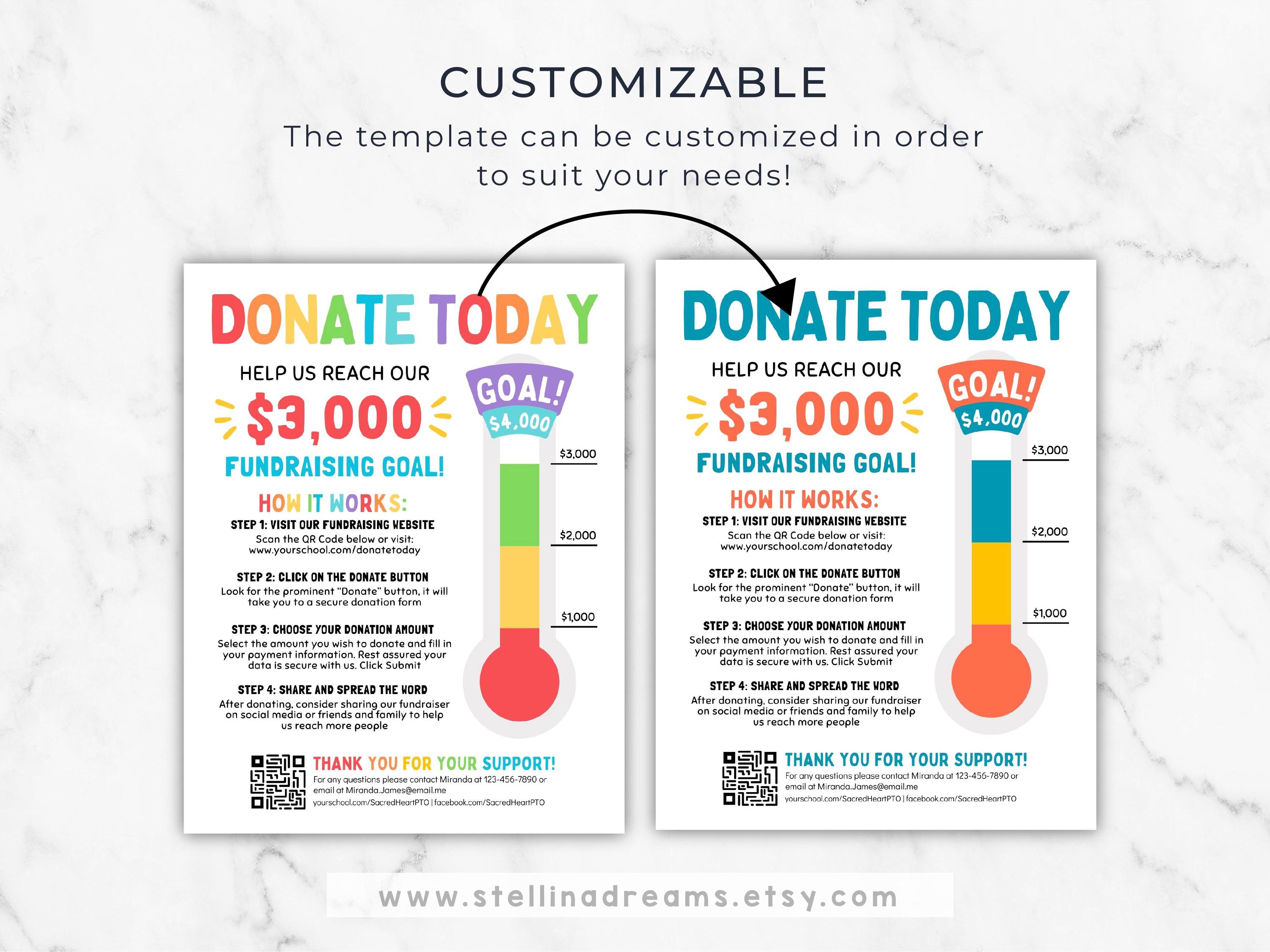 Editable Goal Thermometer Flyer: PTA/PTO Fundraising, Visual Tracker ...