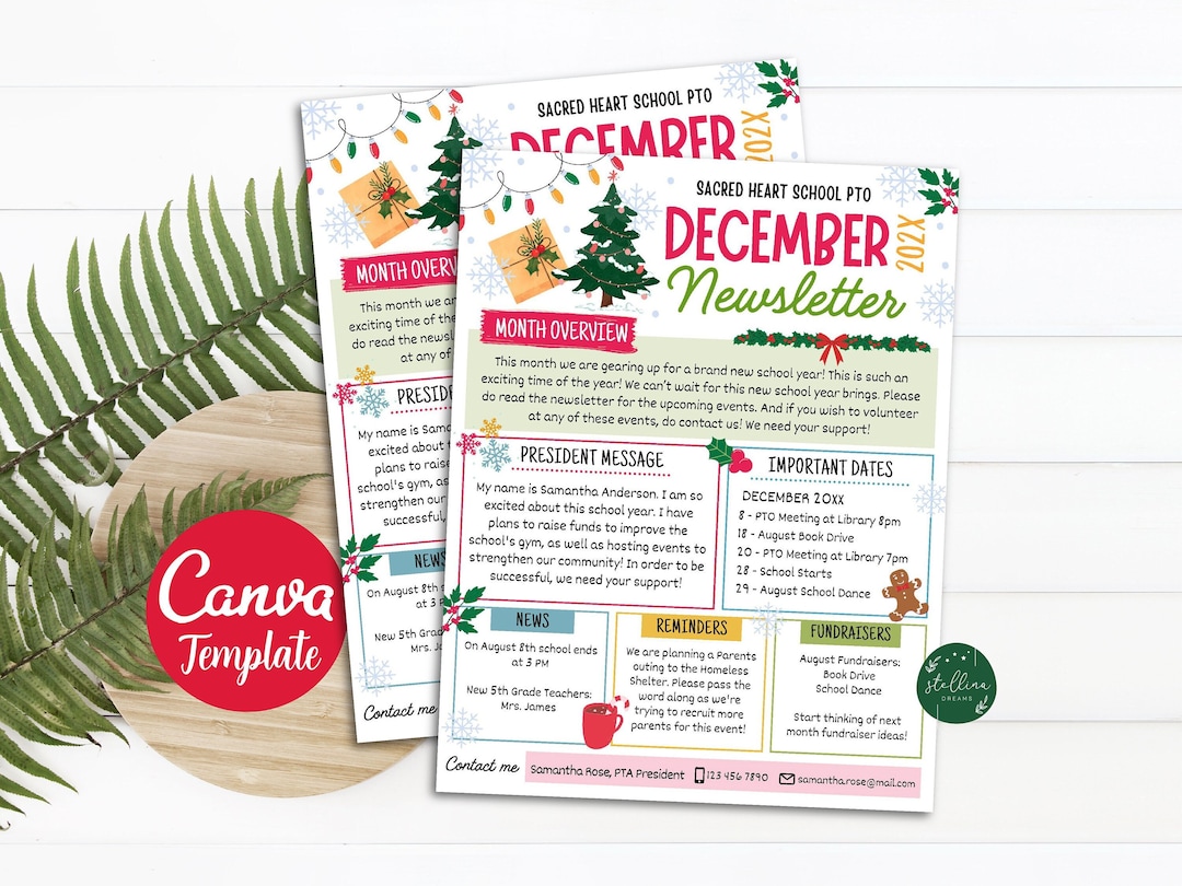 Editable December PTO PTA Newsletter Flyer Holiday Printable Handout ...