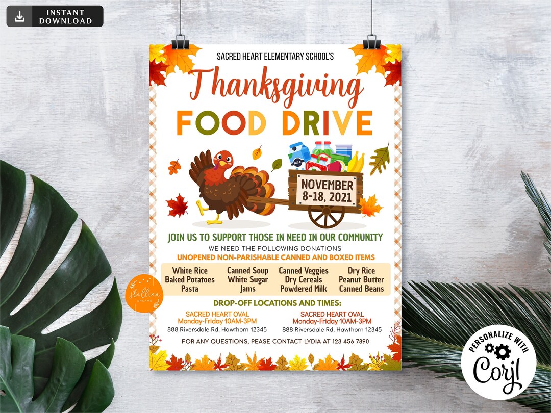 Fall Food Drive Flyer, Printable PTA PTO Flyer, School Church ...