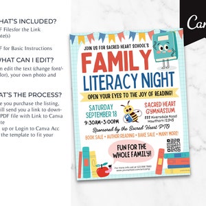 Editable Family Literacy Night Flyer, Printable PTA PTO Flyer, School ...