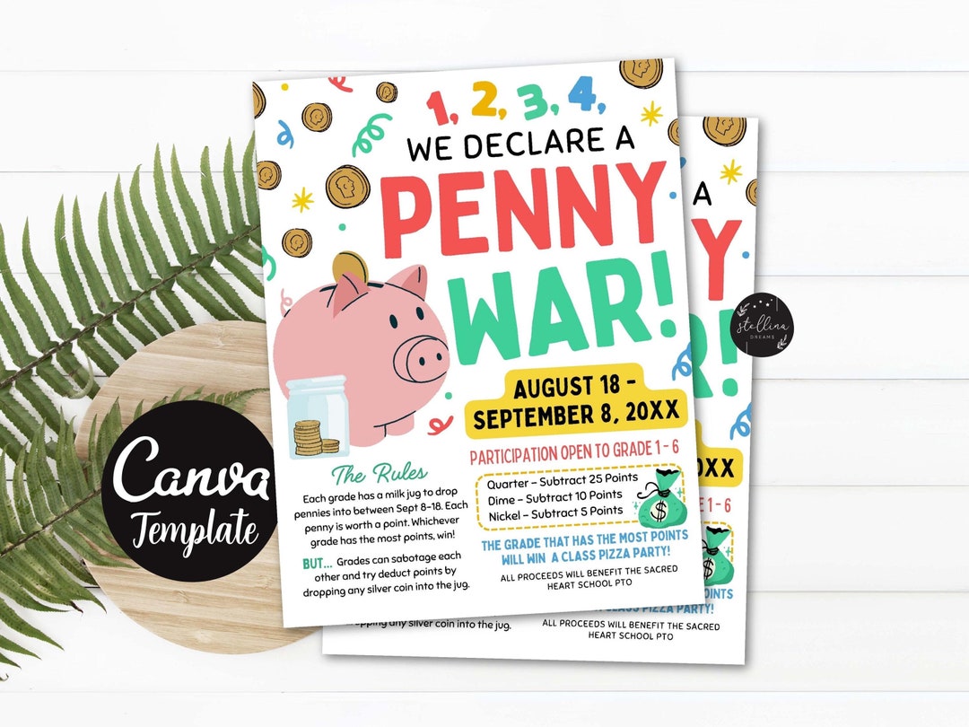 Penny War Fundraiser Flyer: Editable School Event Template (CANVA ...