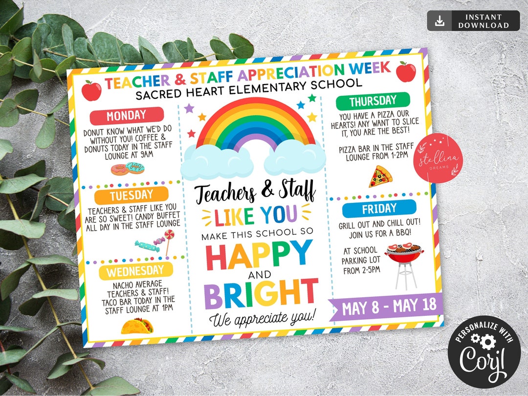 EDITABLE Teacher Appreciation Week Itinerary, Make This School so ...