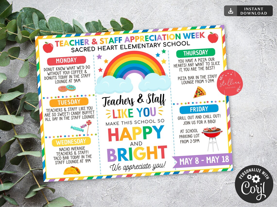 EDITABLE Teacher Appreciation Week Itinerary Make This School - Etsy