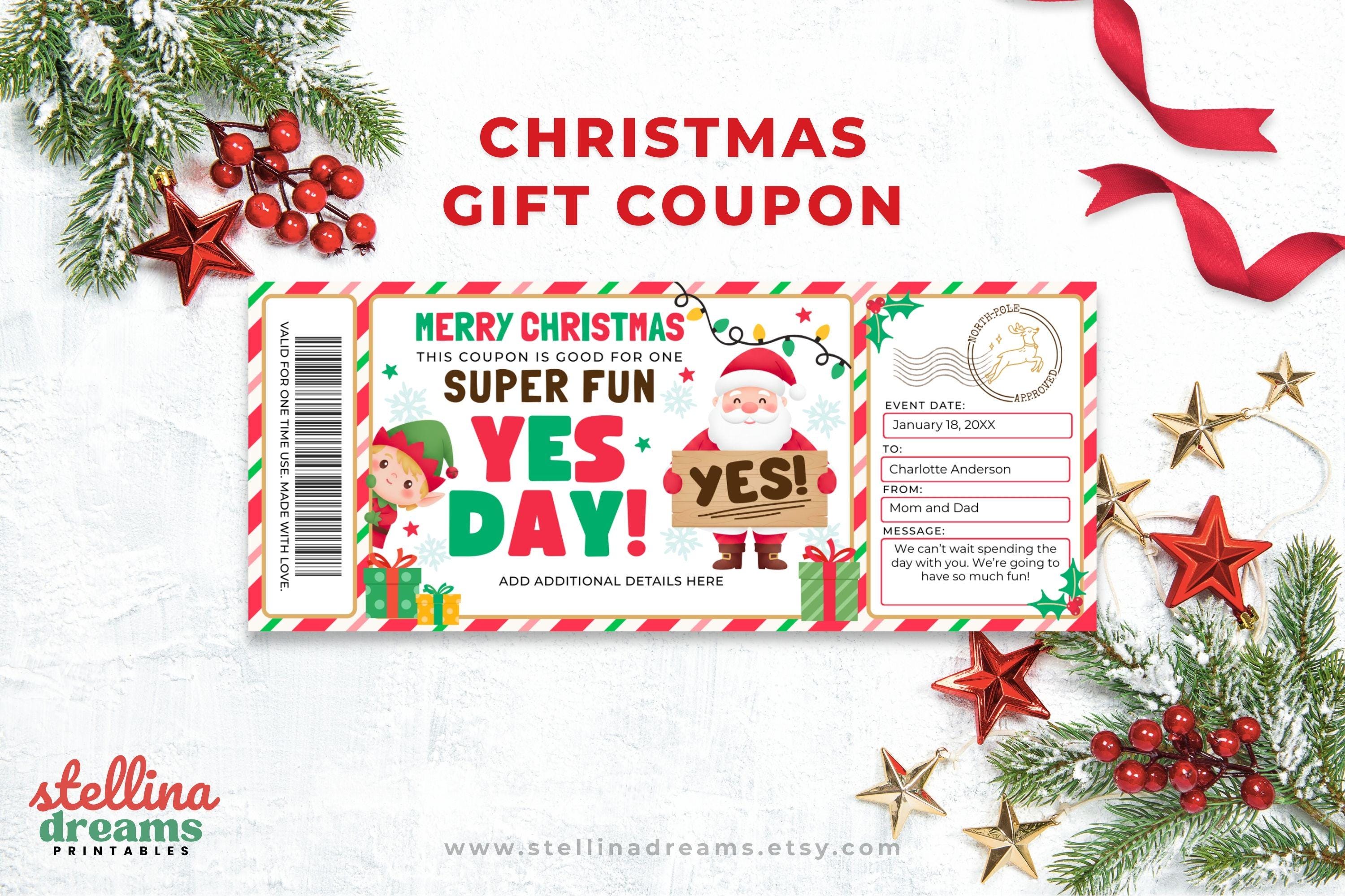 Christmas Yes Day Ticket, Printable Surprise Voucher, Holiday Coupon ...