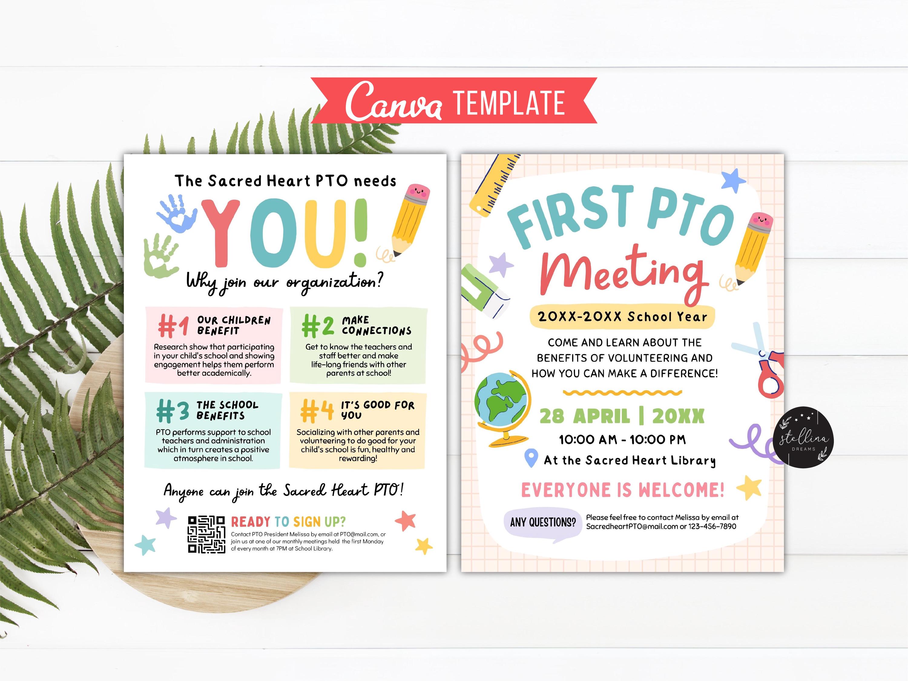 Editable PTA PTO Recruitment Templates: Rainbow Boho Canva Bundle ...
