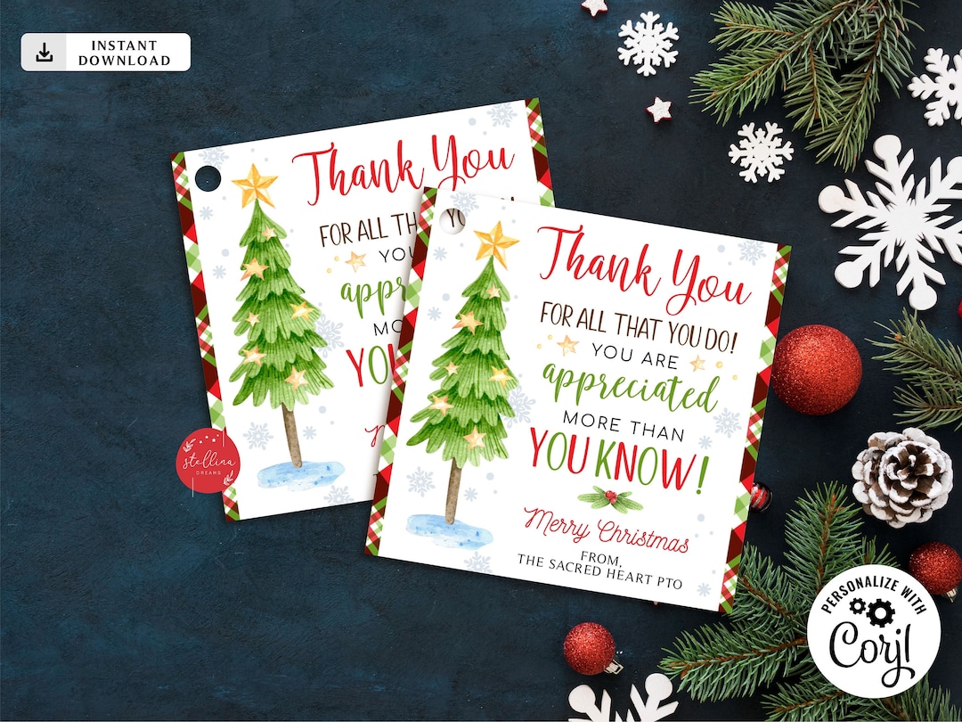 Editable Holiday Appreciation Tag Christmas Thank You Gift Tag, Teacher ...