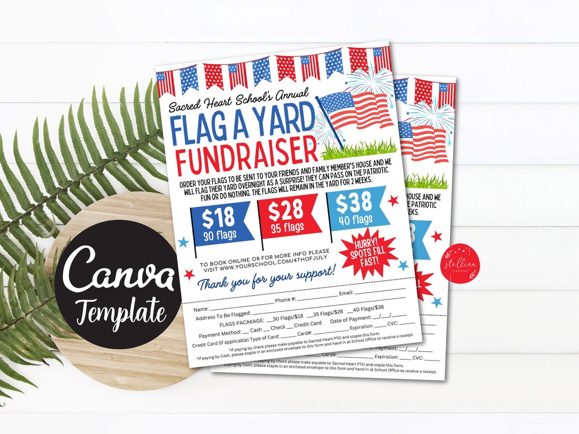 Flag A Yard Fundraiser Flyer: Patriotic Event, Editable CANVA Template ...