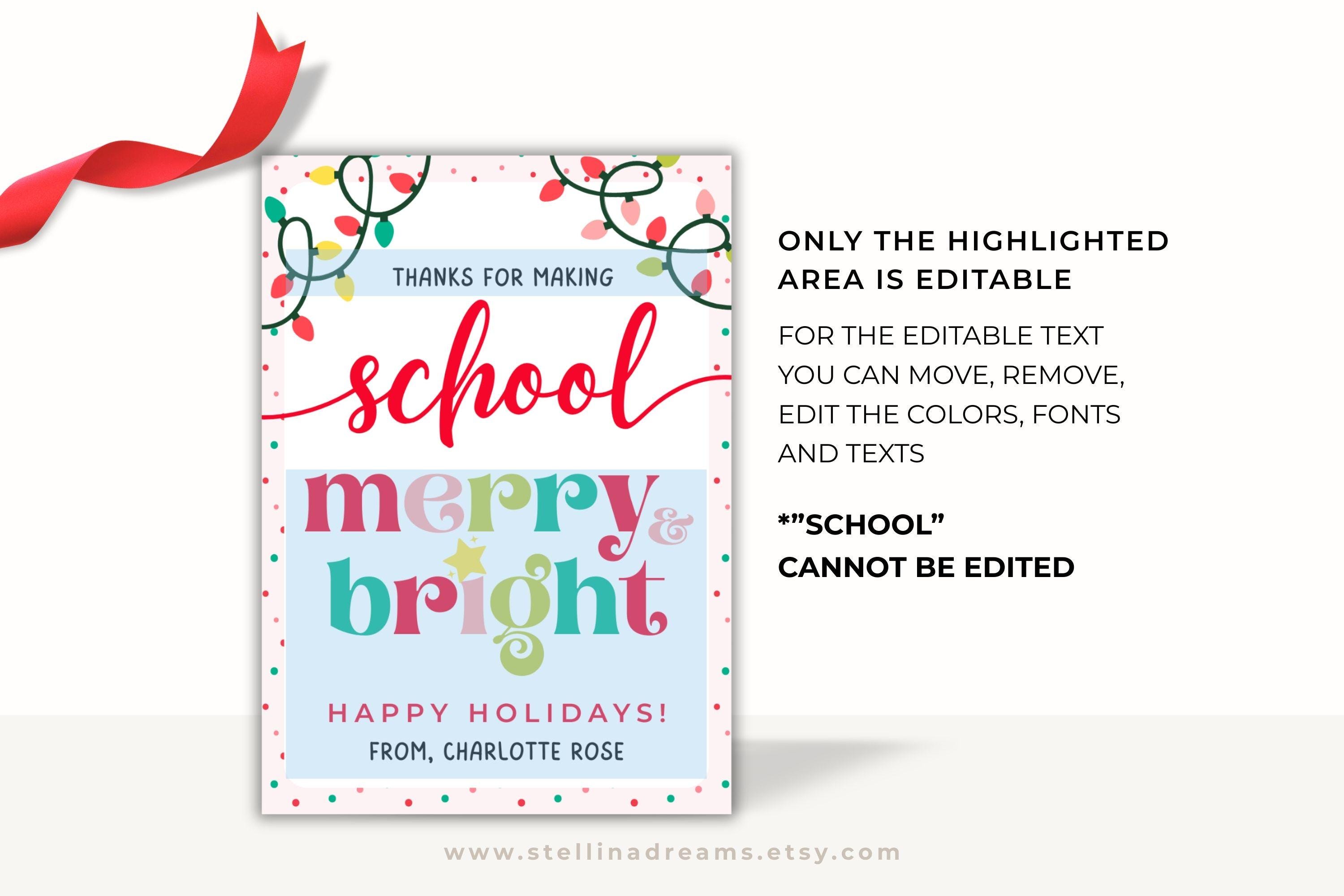 Merry & Bright School Gift Tags | Christmas Teacher Staff Appreciation ...