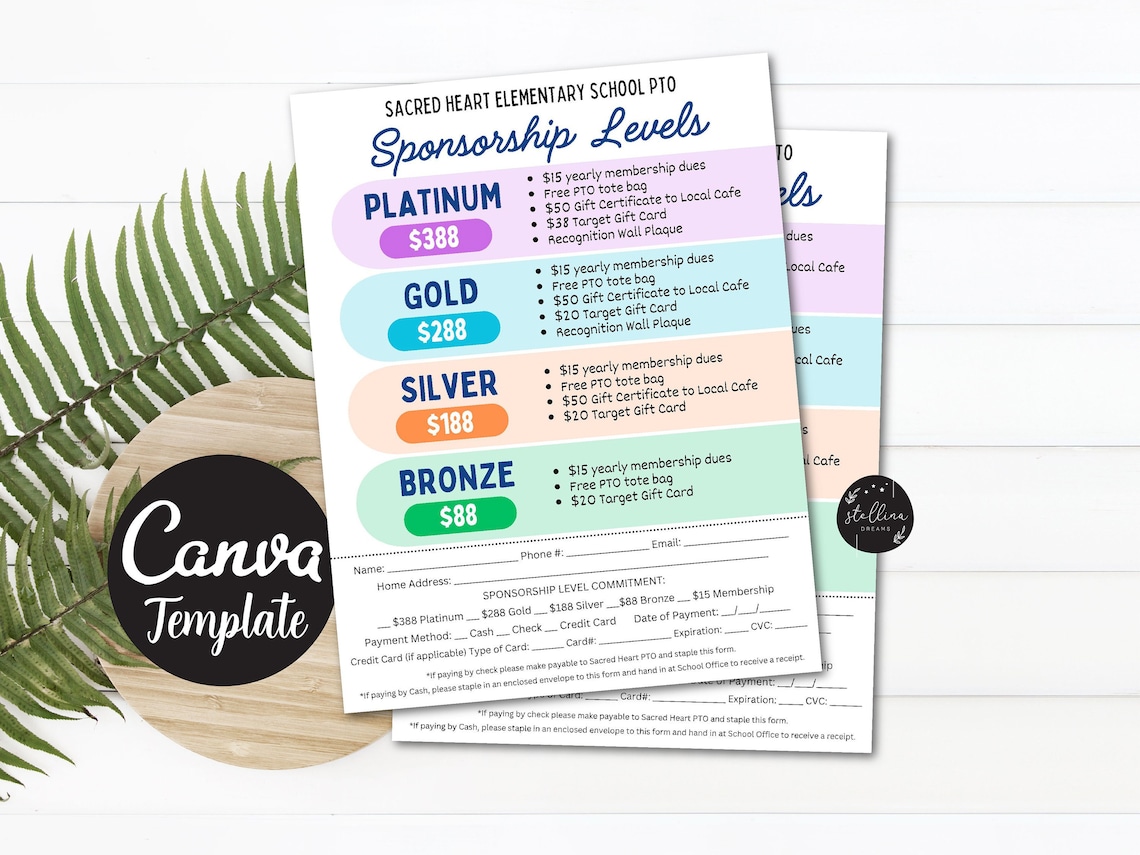 Editable PTO PTA Form, Sponsorship Membership Donation Signup Printable ...