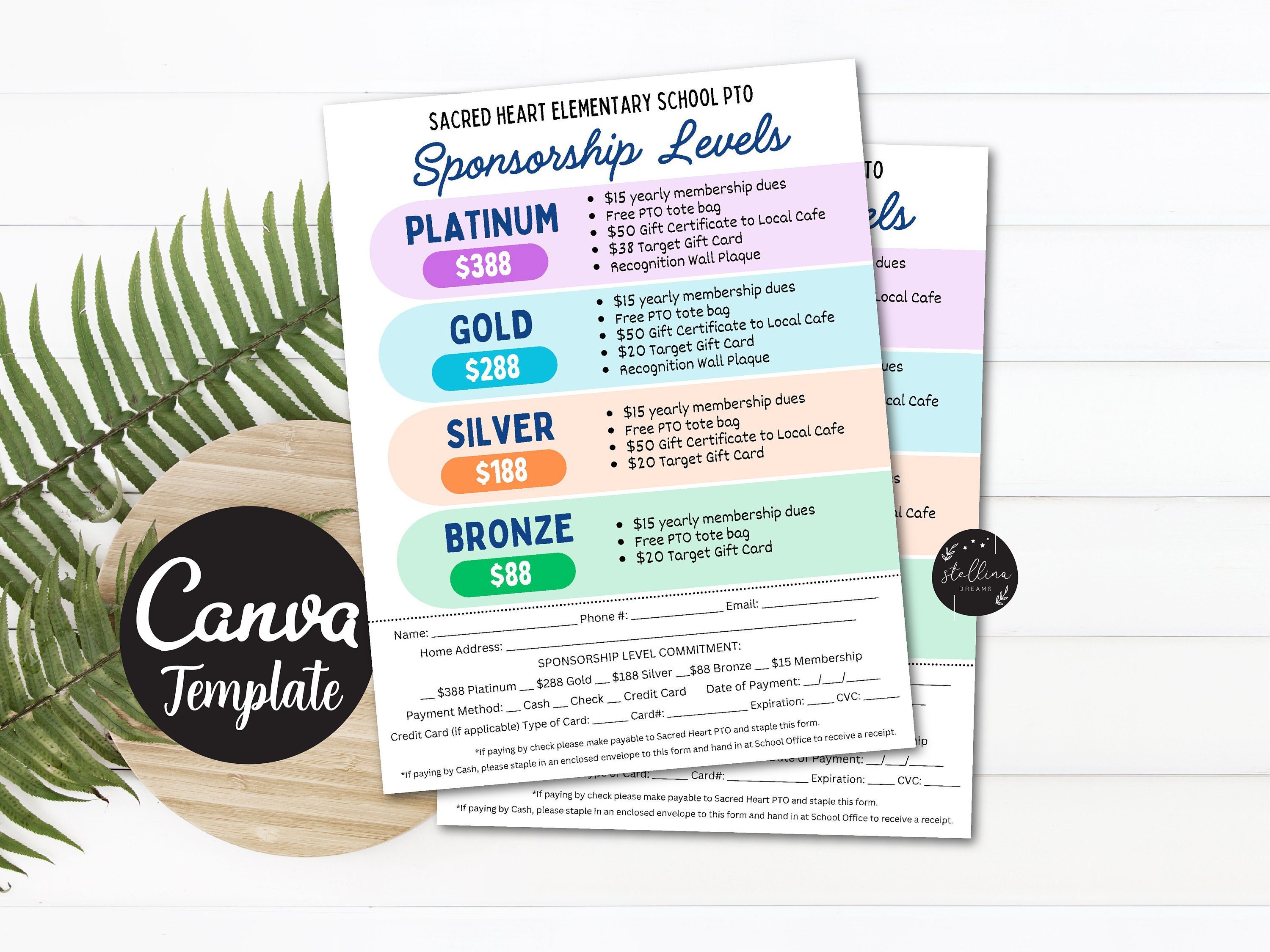 Editable PTO PTA Form, Sponsorship Membership Donation Signup Printable ...