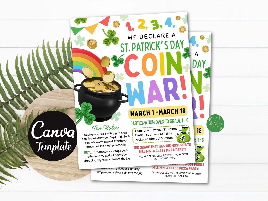 St. Patricks Day Coin War Flyer: School Fundraiser (CANVA Template ...