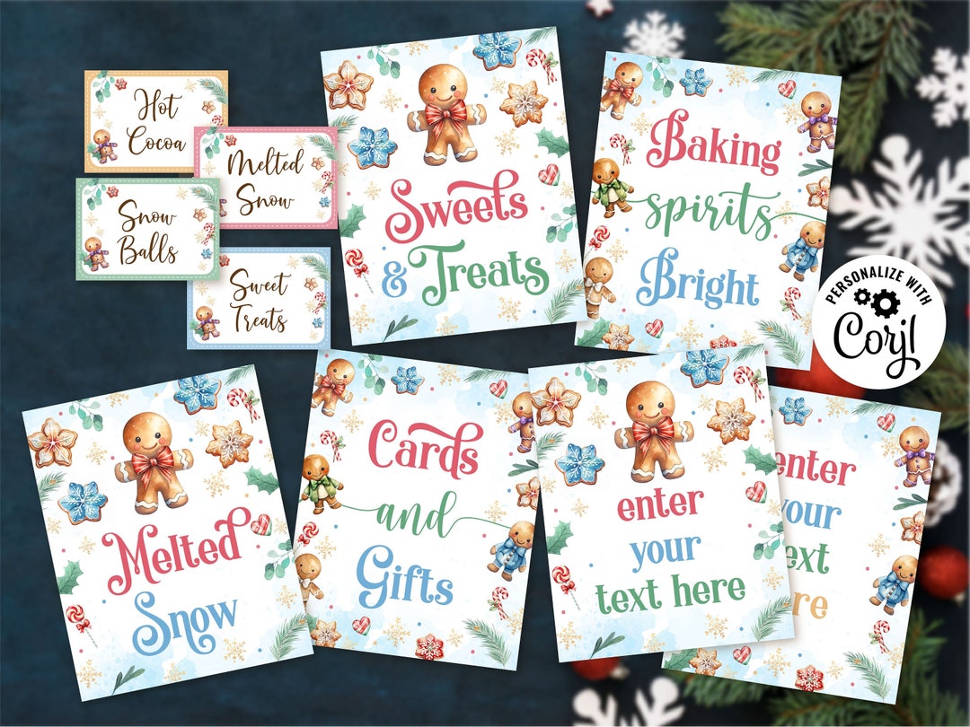 Gingerbread Signs Watercolor Christmas Party Signs Oh Snap Christmas ...