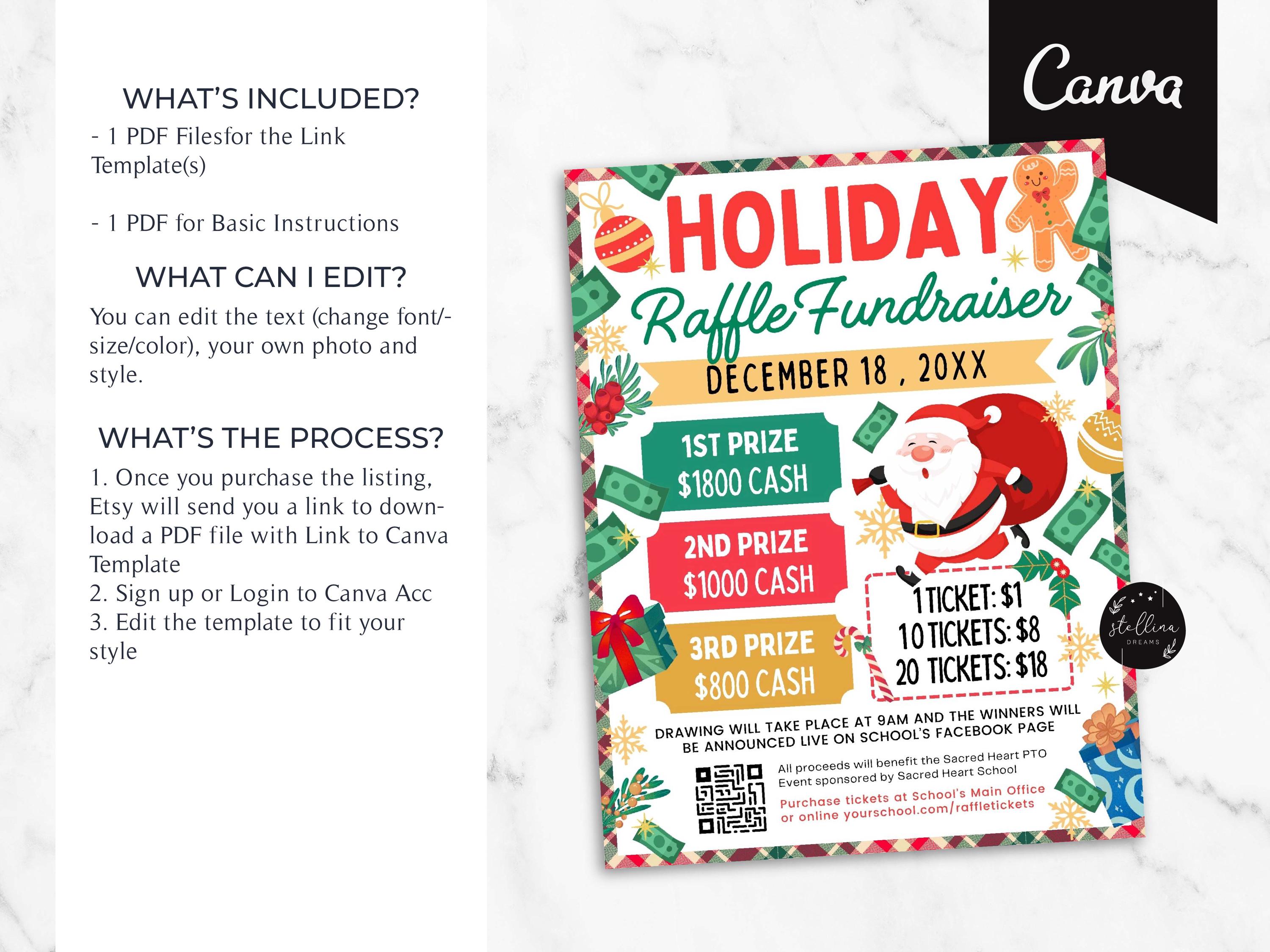 Christmas Raffle Ticket Flyer: Holiday Fundraiser Canva Template, Split ...