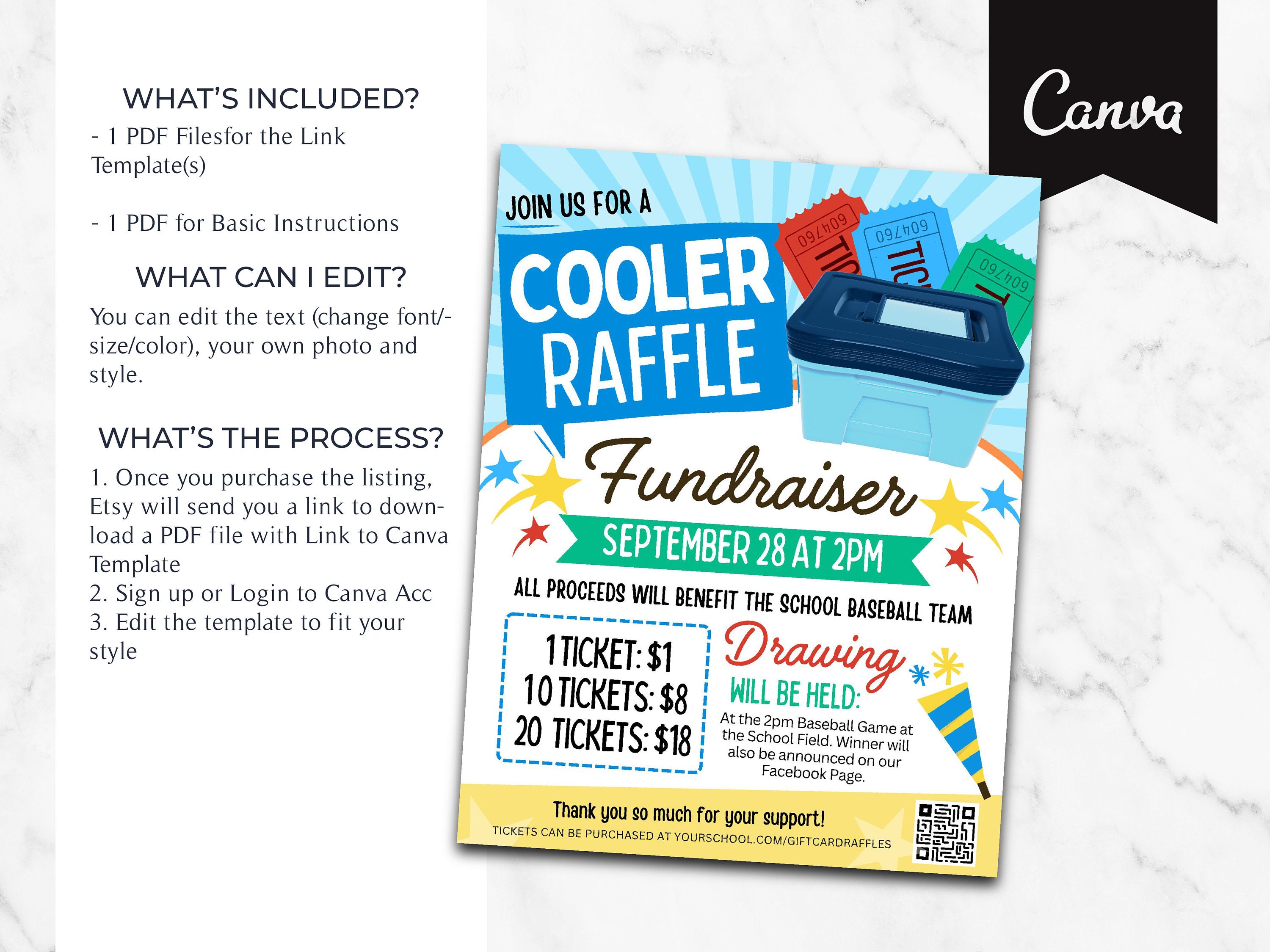 Editable Cooler Raffle Ticket Fundraiser Flyer, Food Drink Raffle ...