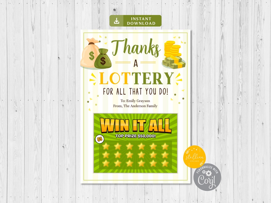 Thank You a Lottery Gift Card Holder, Thanks a Lotto, Printable Teacher ...