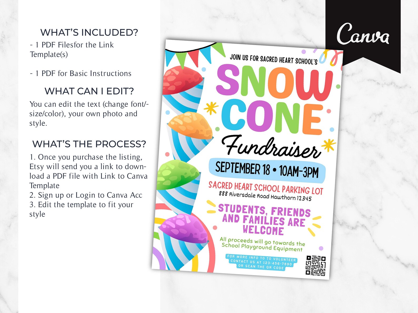 Editable Snowcone Fundraiser Flyer CANVA Template for Summer Colorful ...