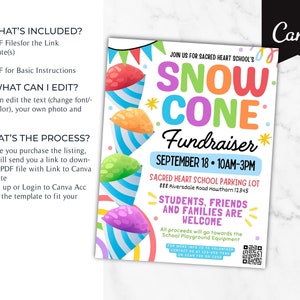 Editable Snowcone Fundraiser Flyer CANVA Template for Summer Colorful ...