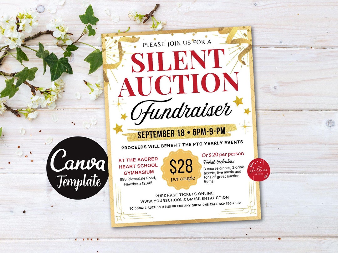Editable Silent Auction Flyer Fundraiser Event, School Pto Pta ...