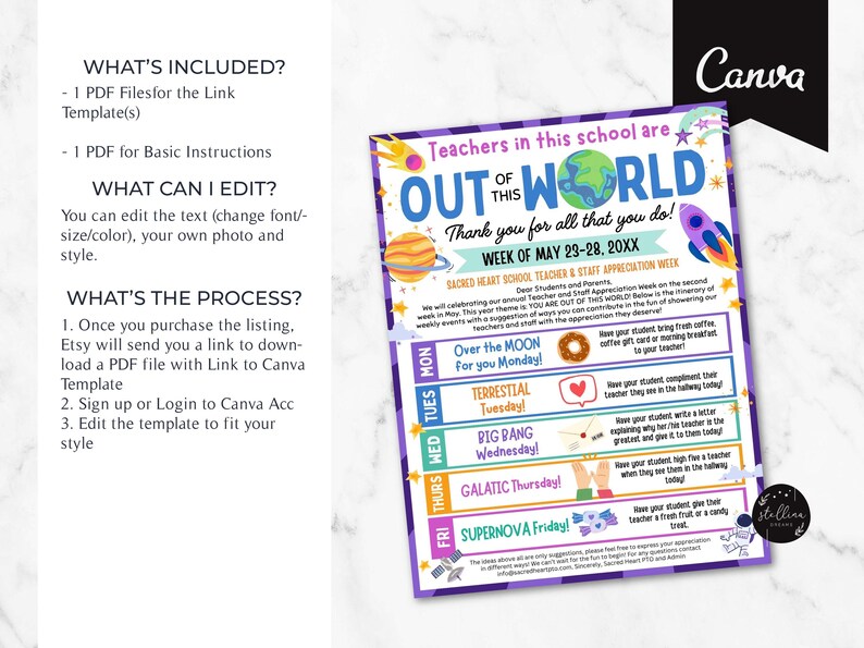 Editable Space Theme Teacher Appreciation Staff Invitation Newsletter ...