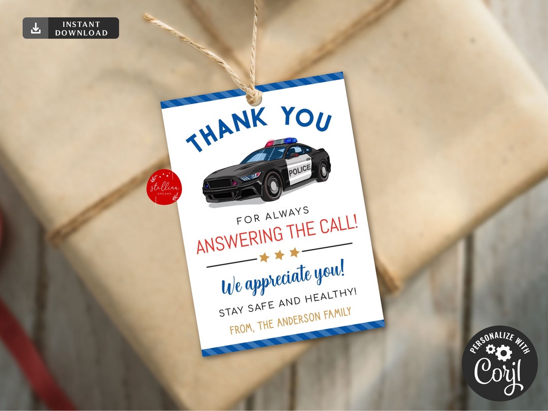 Police Appreciation Gift Tag, EDITABLE Thank You Gift First Responder ...