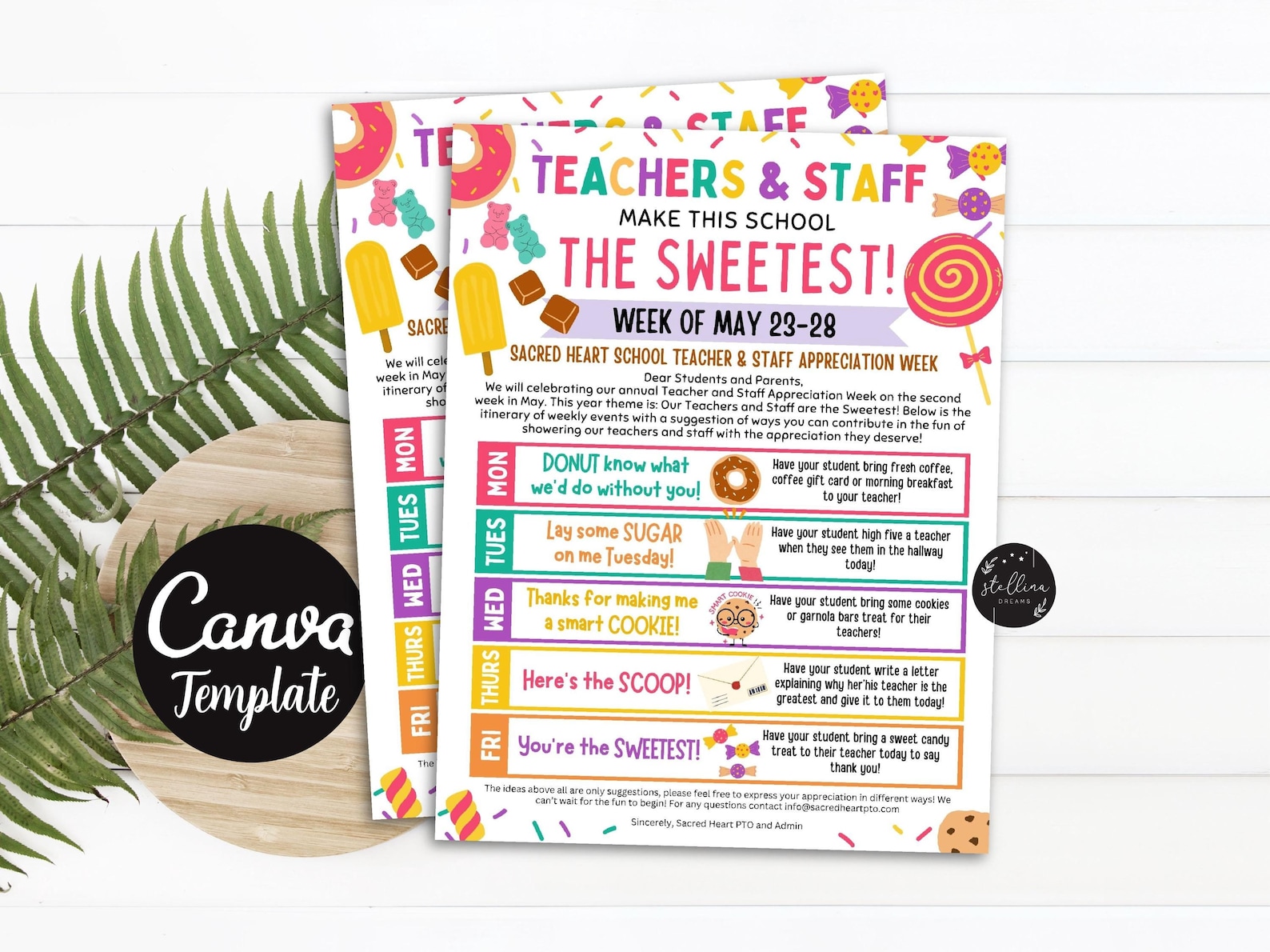 Candy Theme Teacher Appreciation Week Itinerary - Canva Template ...