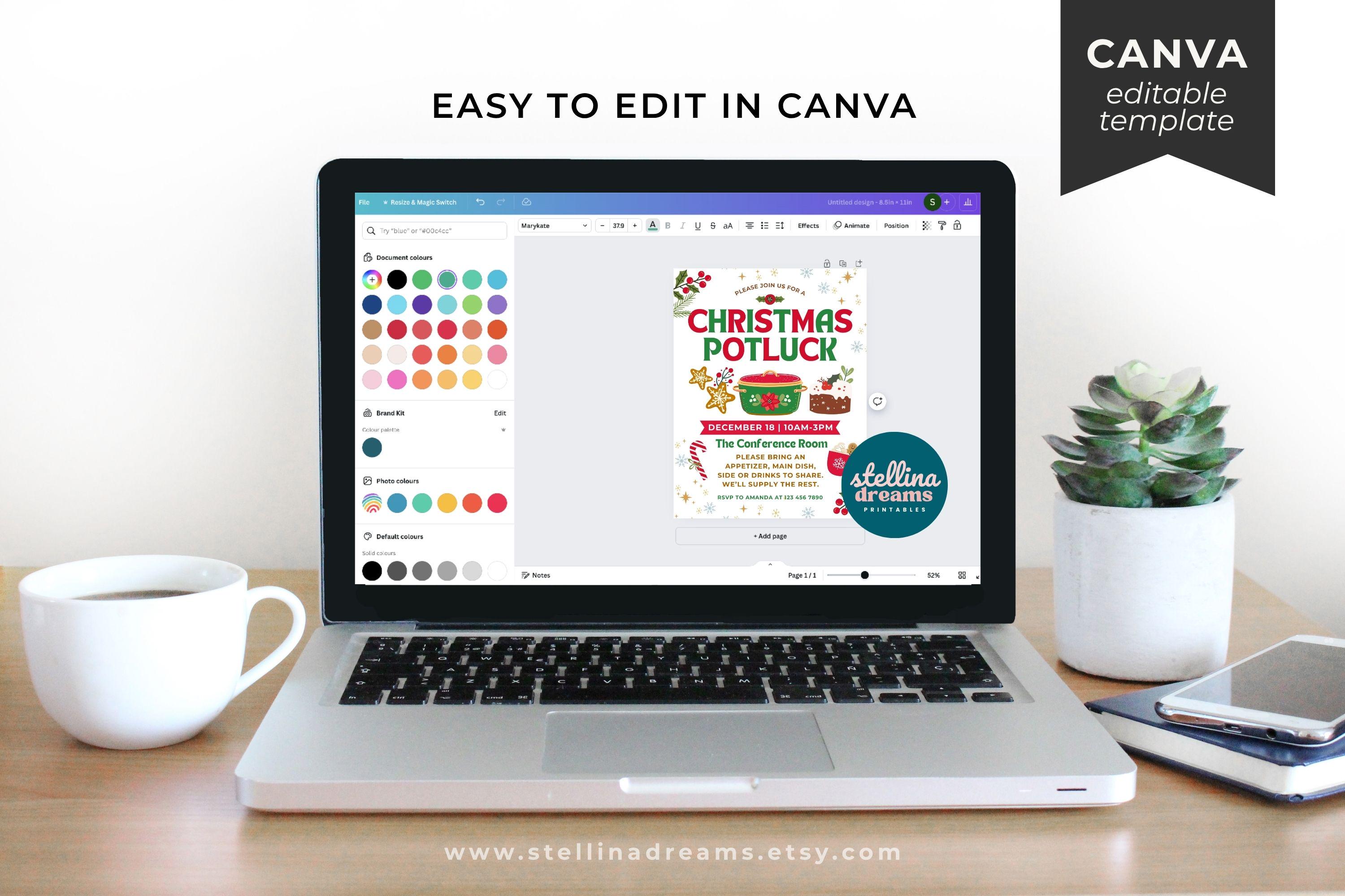 Christmas Potluck Flyer & Sign up Sheet Set | Editable Canva Template ...