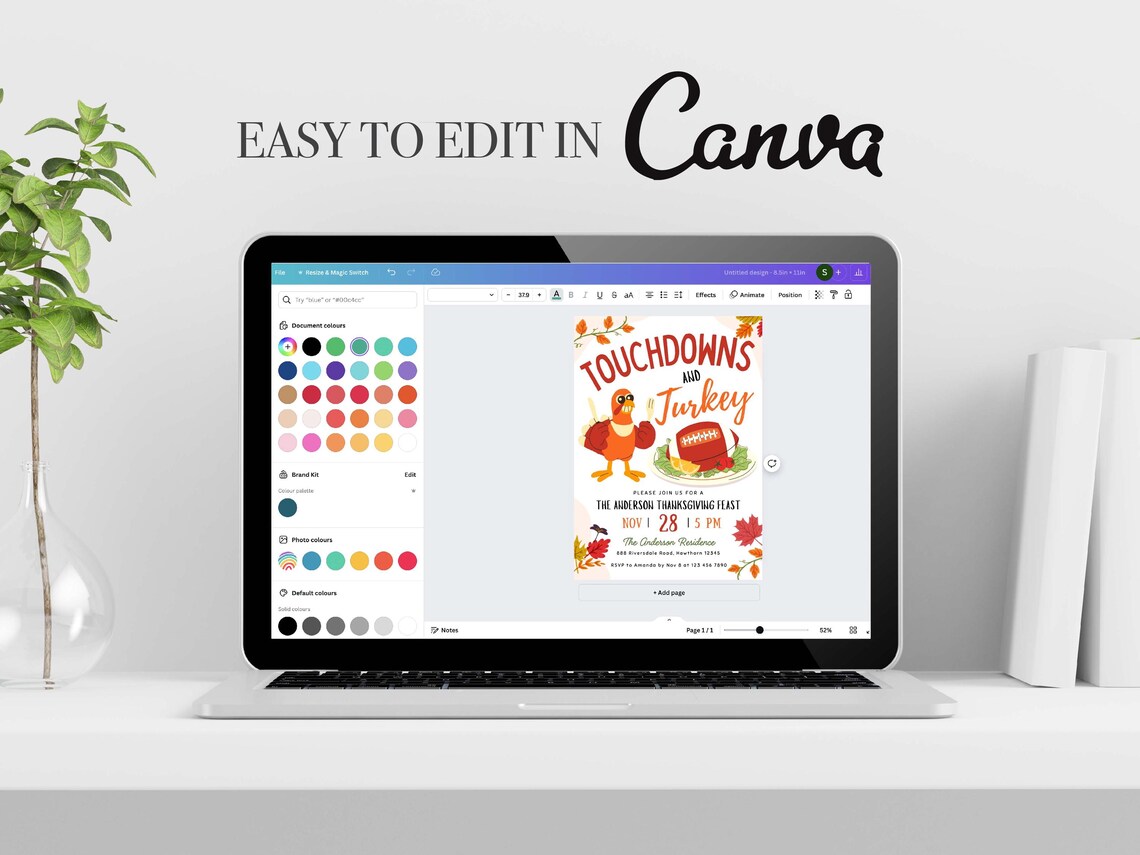 Friendsgiving Invitation: Turkey, Football, Editable CANVA Template ...