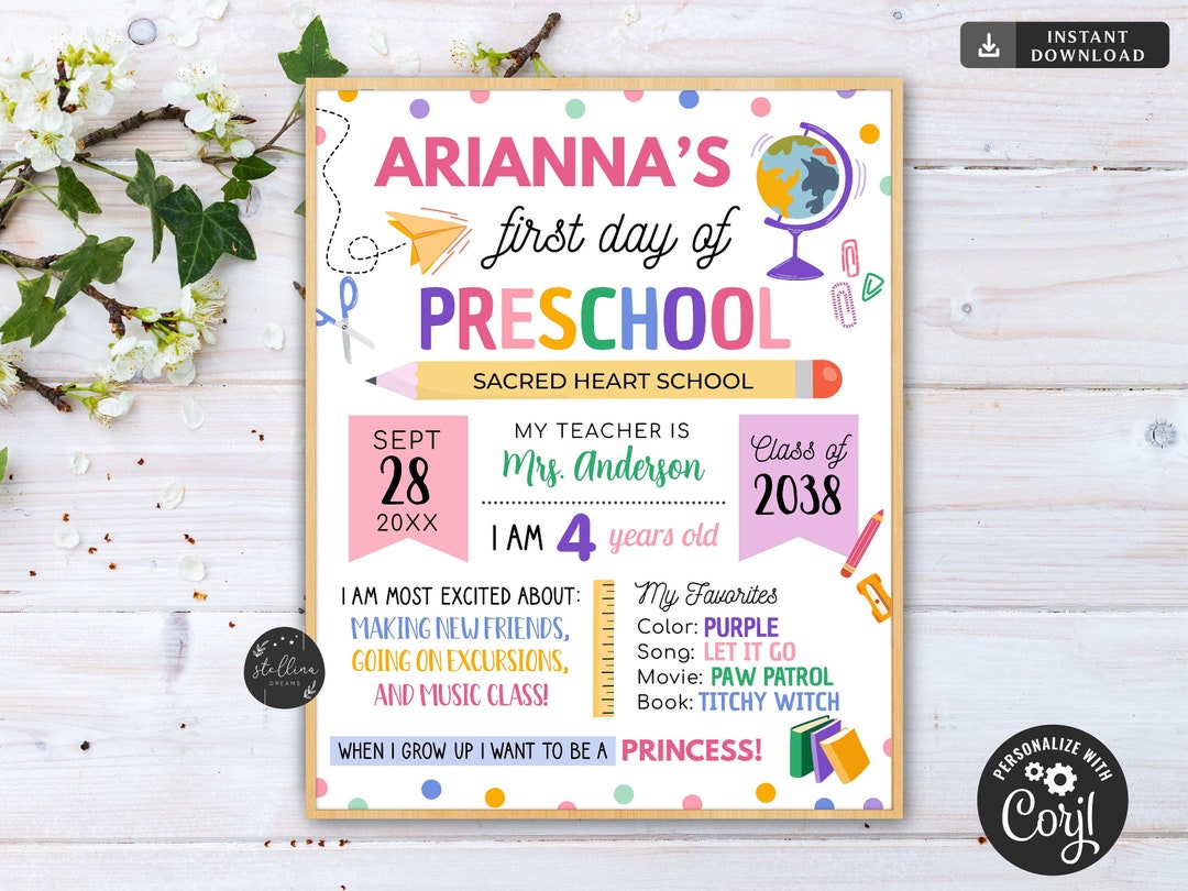 EDITABLE First Day of School Sign, Back to School Sign Personalized ...