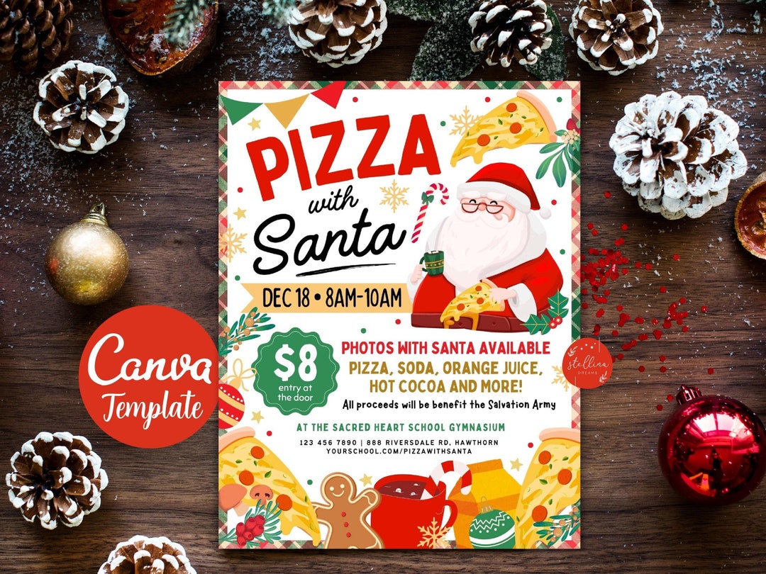 Editable Pizza With Santa Flyer, Christmas Pizza Party Invitation ...