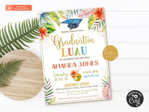 Editable Luau Graduation Invitation Printable College | Etsy
