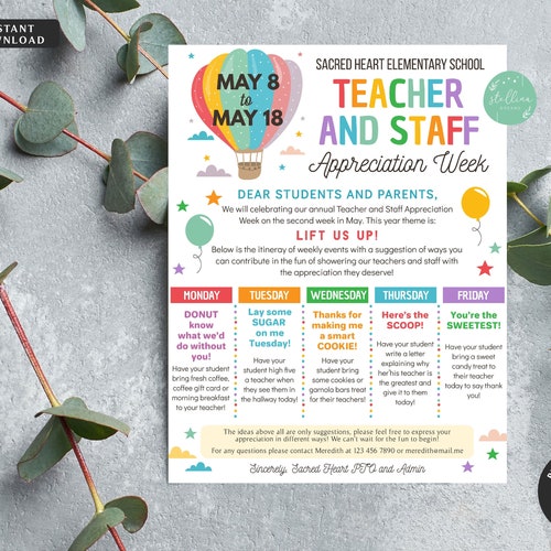 Lift Us up Teacher Appreciation Week Printable Sign Hot Air - Etsy