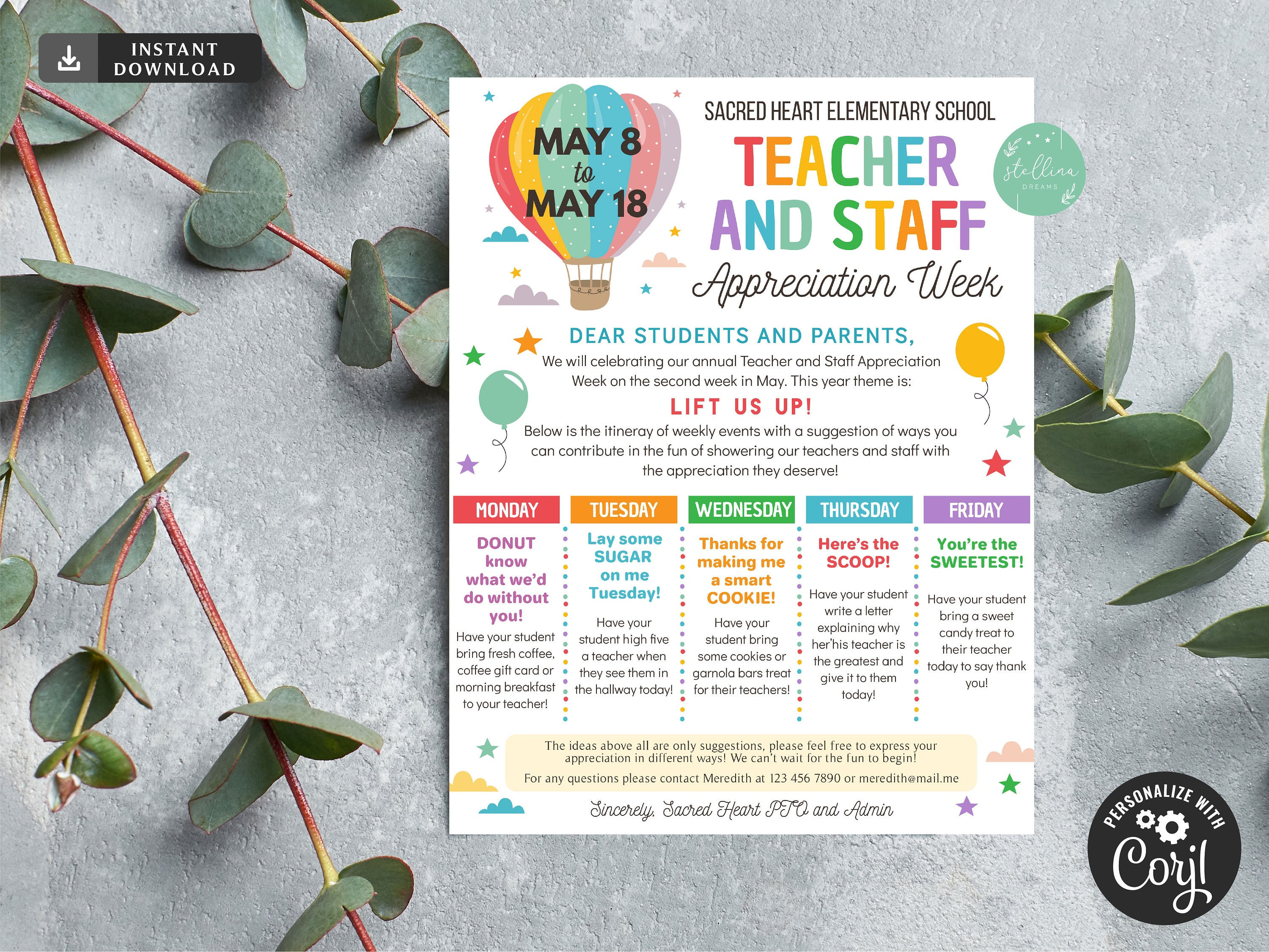 Lift Us up Teacher and Staff Appreciation Week Itinerary | Etsy Australia