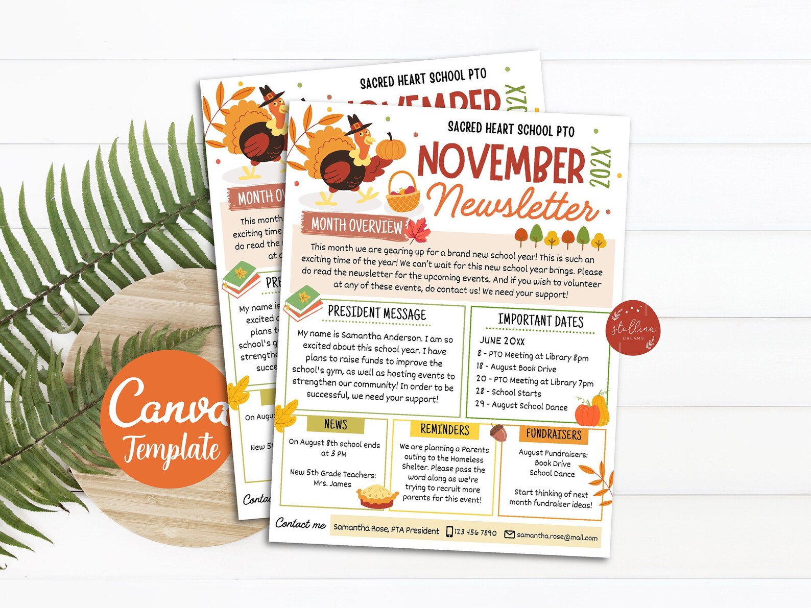 November PTO PTA Newsletter Flyer: Editable Canva Template (digital ...