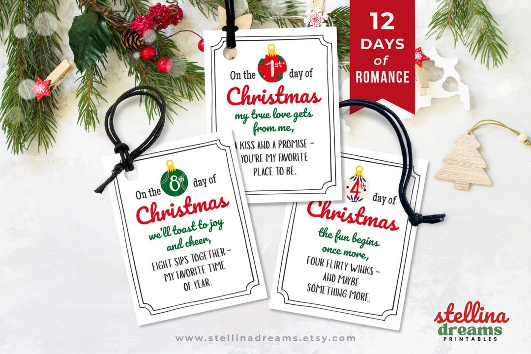 Funny Romantic 12 Days of Christmas Tags for Husband, Boyfriend ...