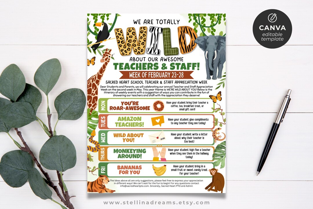 Jungle Teacher Appreciation Week Take Home Sheet | We Are Wild About ...