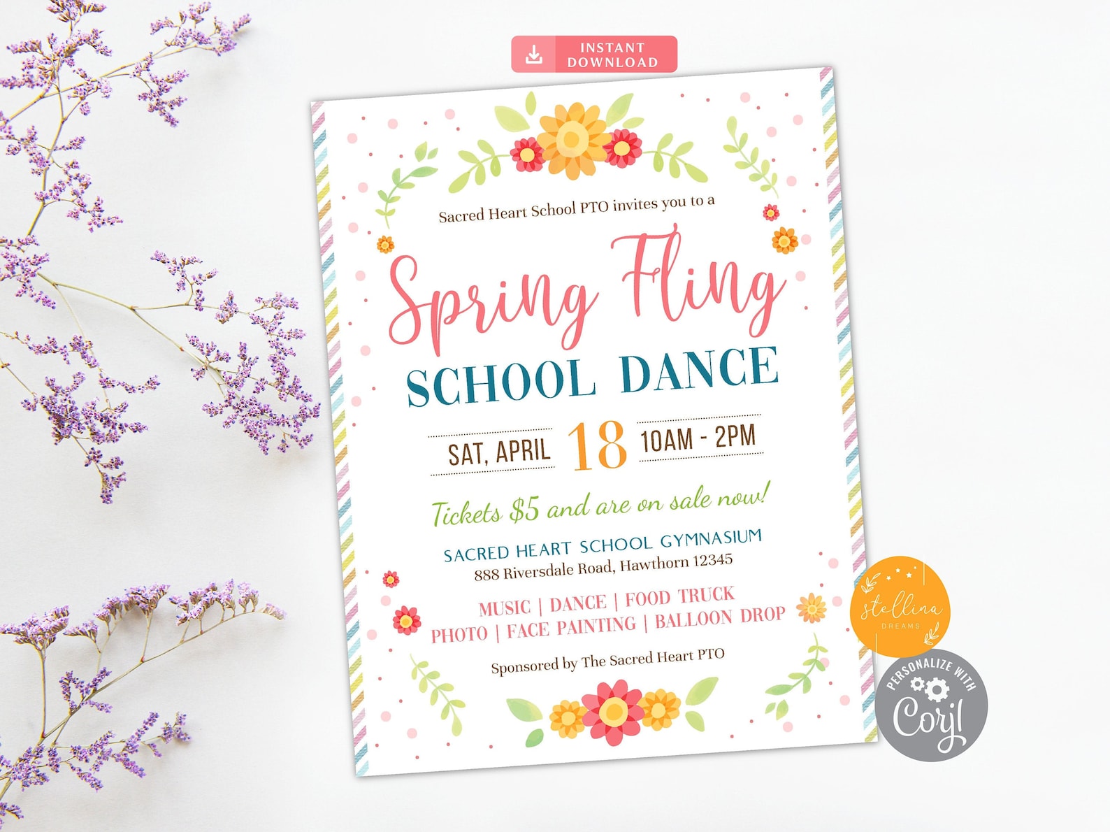 EDITABLE Spring Fling School Dance Set Invitation Flyer | Etsy