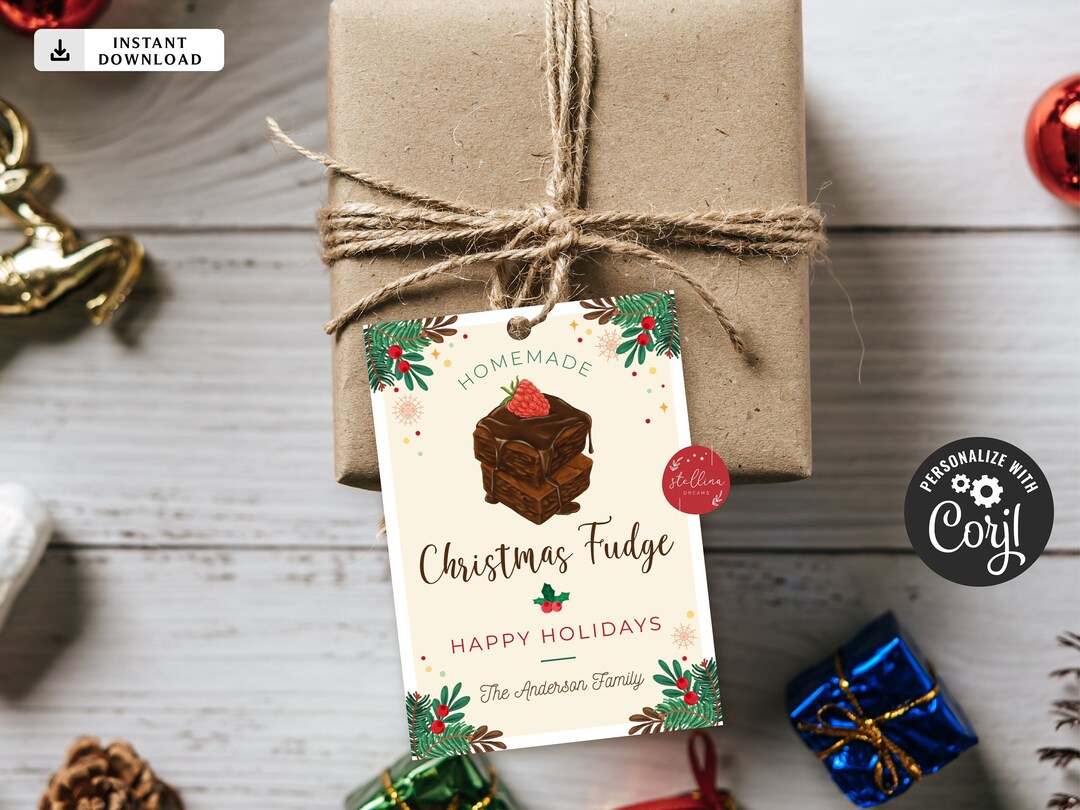 Editable Christmas Gift Tags, Chocolate Fudge, Holiday Candy Homemade ...