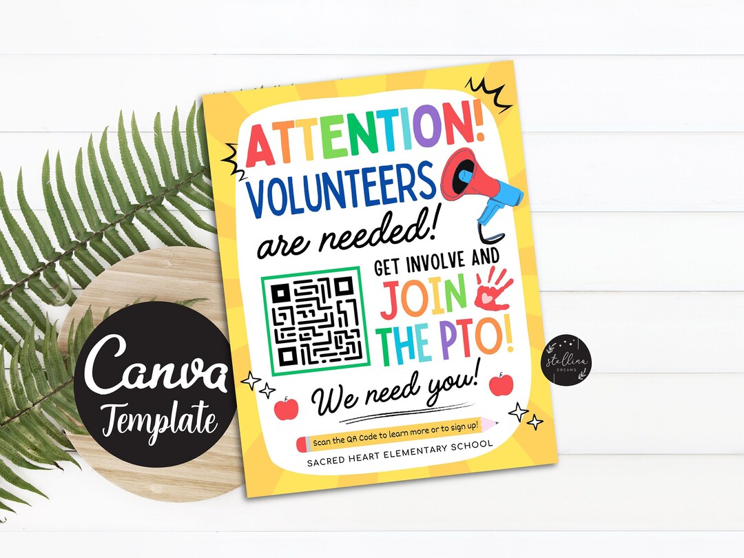 PTO PTA Recruitment Flyer: Editable School Volunteer Template (CANVA ...