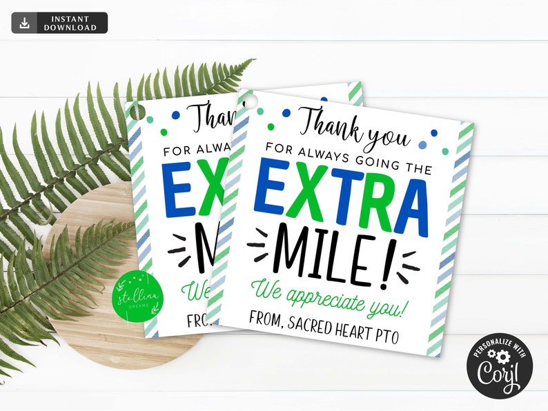 Gum Gift Tags Thanks for Going the Extra Mile Tag Printable - Etsy