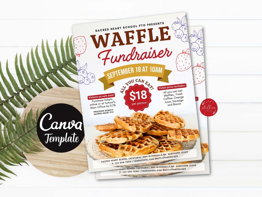 Editable Waffle Fundraiser Flyer, Church Charity Community Breakfast or ...